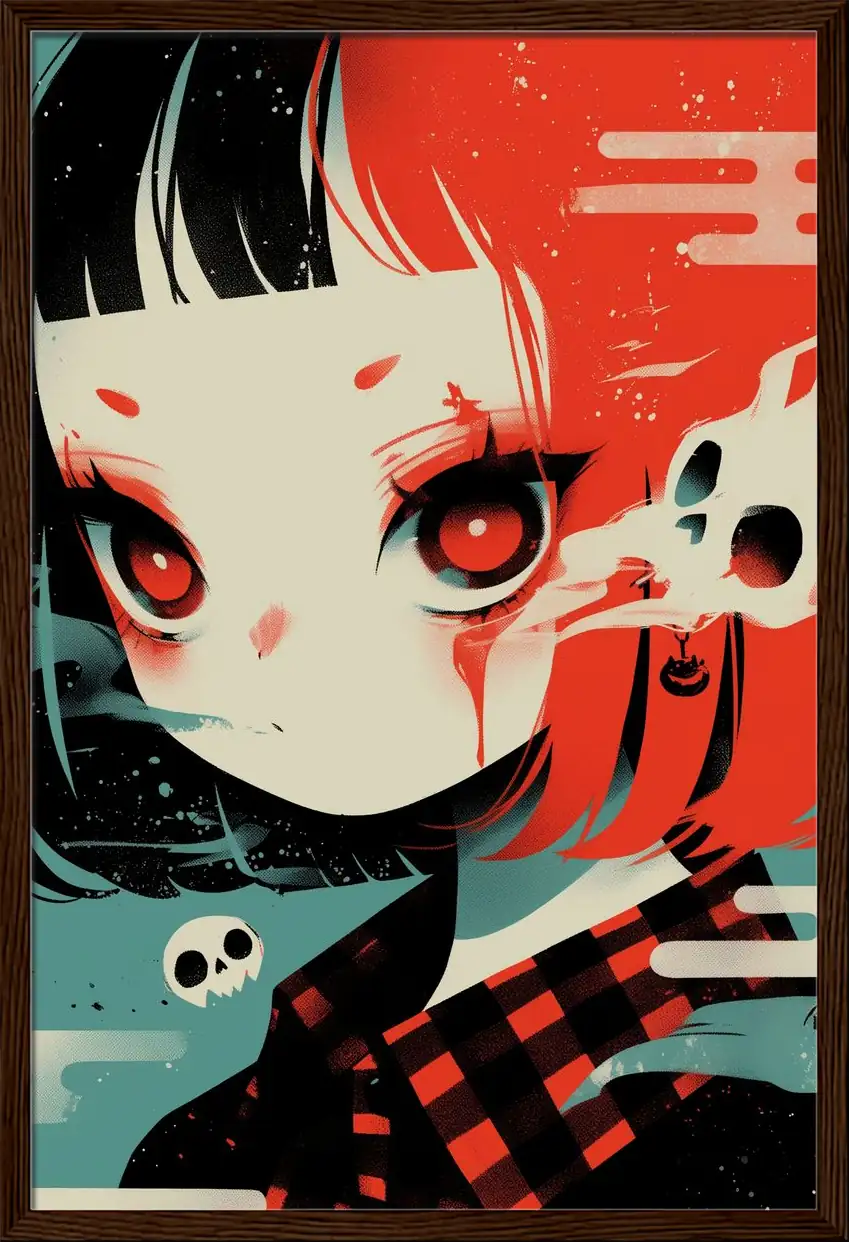 Abnormal Core: Red and Black Anime Girl Art Print – Premium Wooden ...